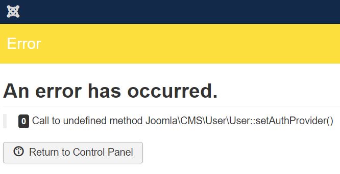Admin Login Error 0 Call To Undefined Method Joomlacmsuserusersetauthprovider Joomla 8251